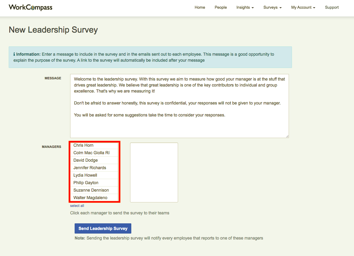 How do I send out a Leadership Survey?